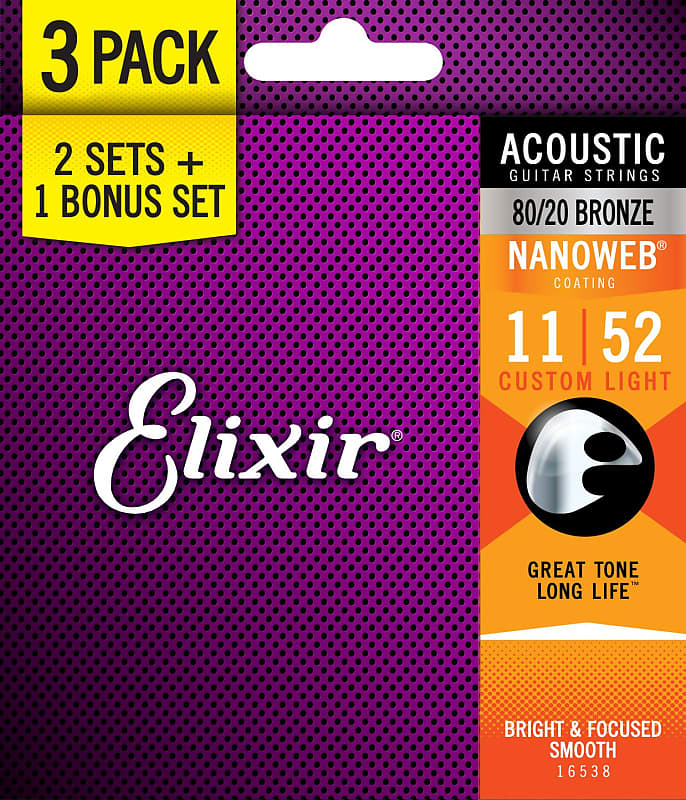 Elixir 3 for 2 Pack, 80/20 Bronze Acoustic Guitar Strings, | Reverb