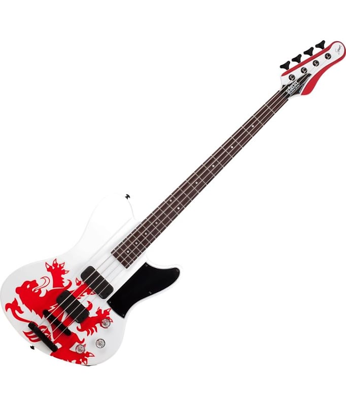 Schecter Simon Gallup Ultra Spitfire Bass White with Red Lion | Reverb