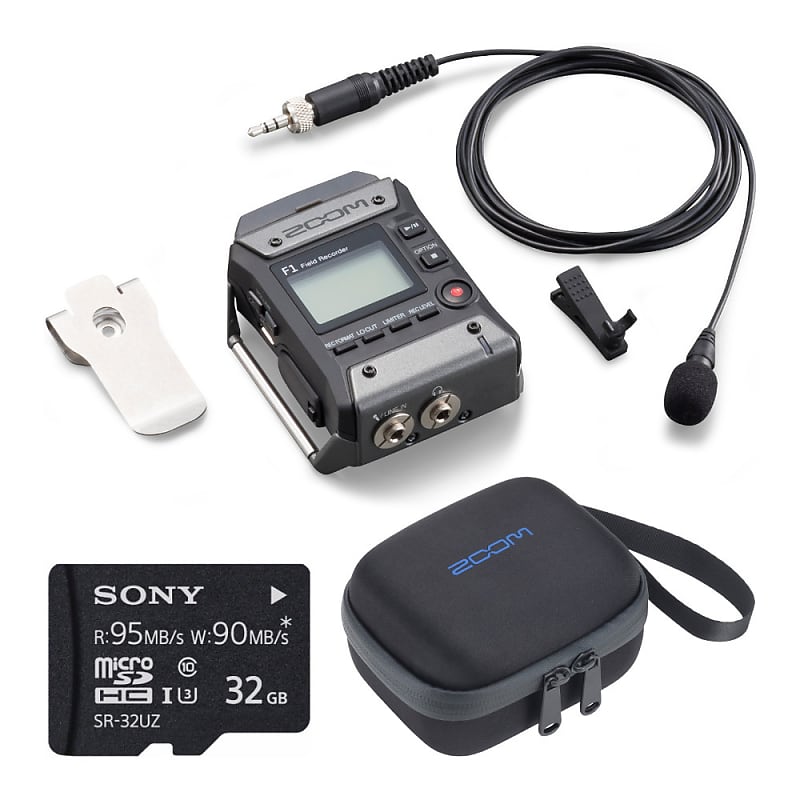 Zoom F1 Field Recorder and Lavalier Microphone Bundle with | Reverb