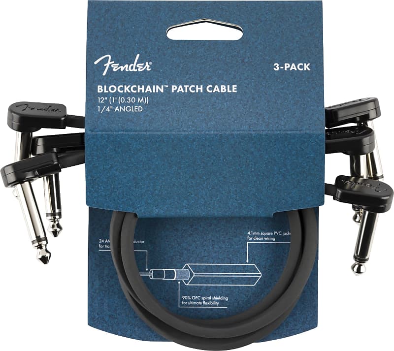 Fender Blockchain 12" Patch Cable, 3-pack, Angle/Angle | Reverb
