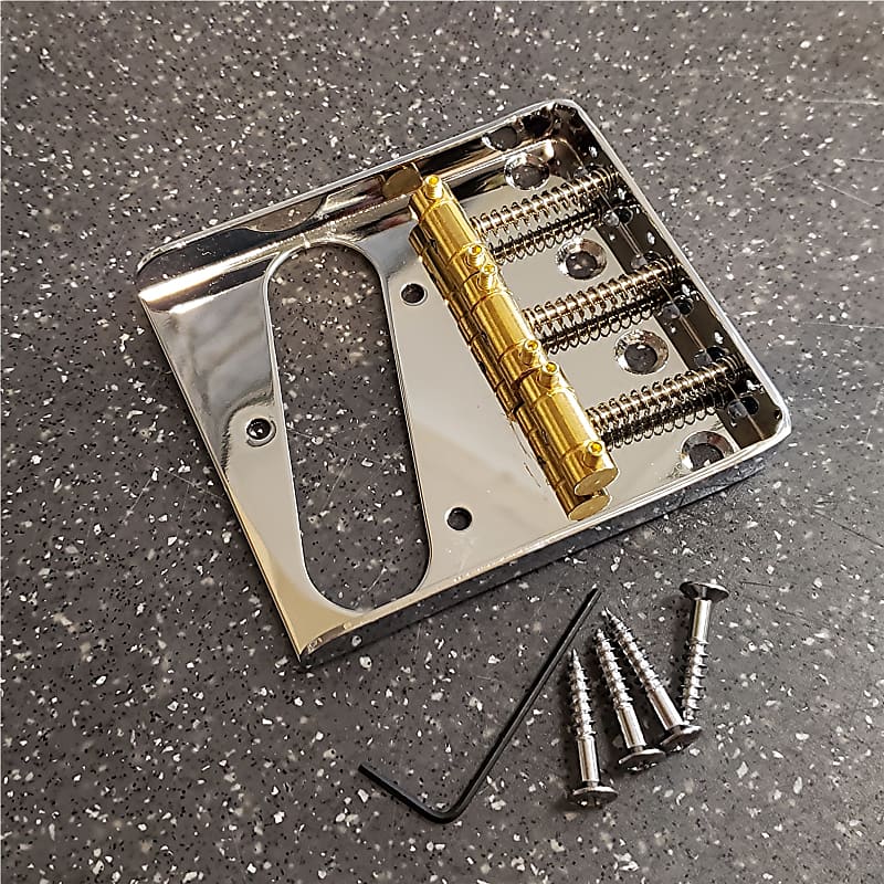 New Modern style Tele bridge with 3 Brass saddles in Polished | Reverb