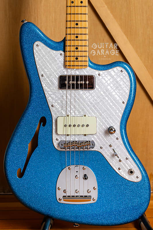 Fender USA neck on a custom Thinline Jazzmaster body Blue | Reverb