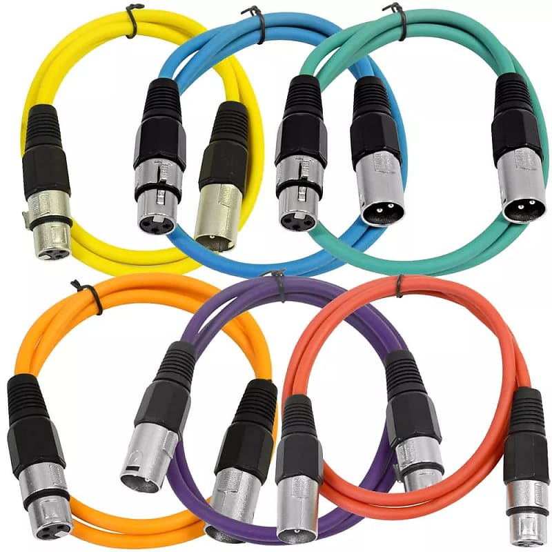 (6 Pack) New 2' Xlr Patch Cables Colored | Reverb
