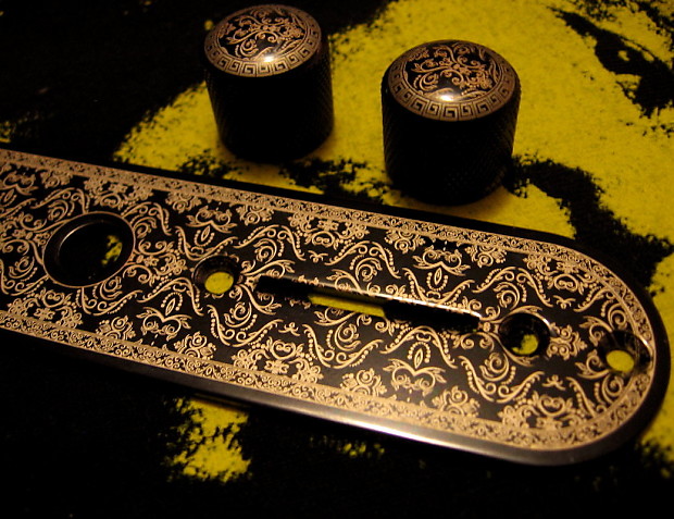Telecaster Control plate. gold & black filgree style with | Reverb