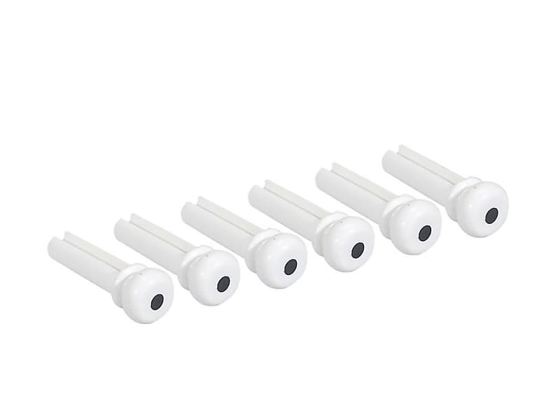 Bass bridge pins, plastic, 6-pack, white with pearloid dot | Reverb
