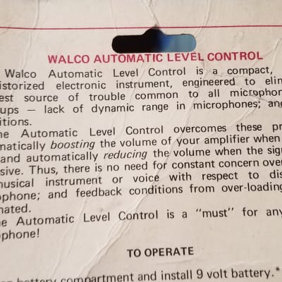 Walco Automatic level control (compressor) NOS 1970's in | Reverb