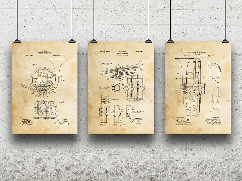 Brass Instrument Patent Poster Set 16" x 20" Vintage Paper | Reverb