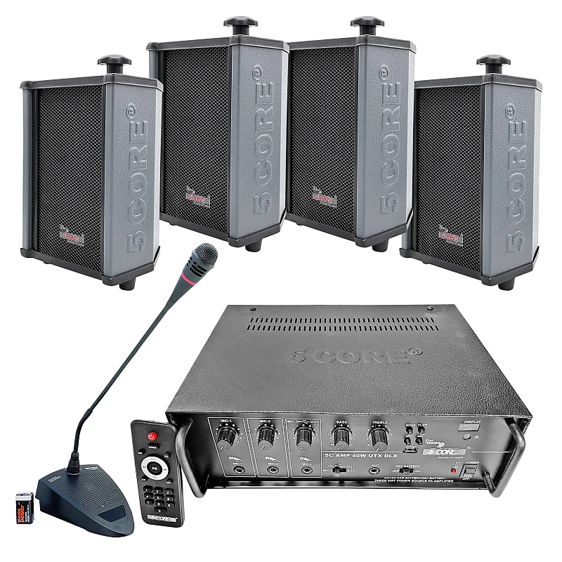 5 Core PA Paging System with Amplifier with 4 Wall Speakers | Reverb