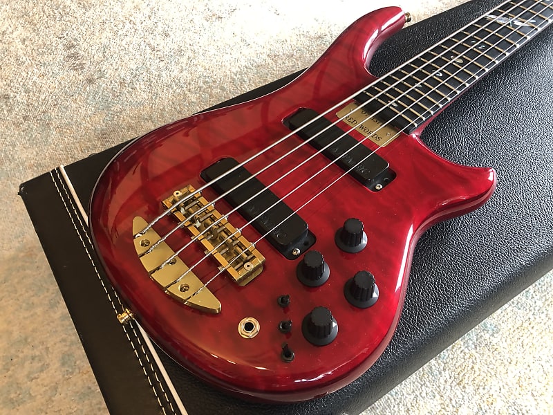 Alembic Custom 5 string Bass guitar 2007 - Trans Red over 5A | Reverb