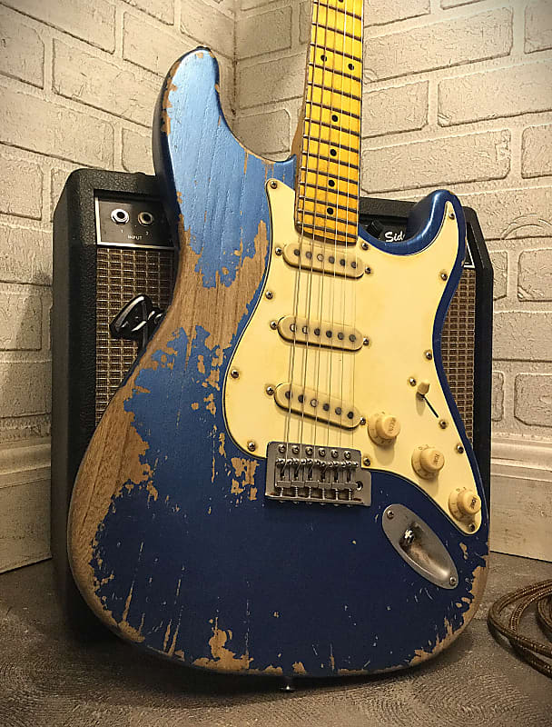 USA Relic Strat Style Electric Guitar Metallic Blue Nitro by | Reverb