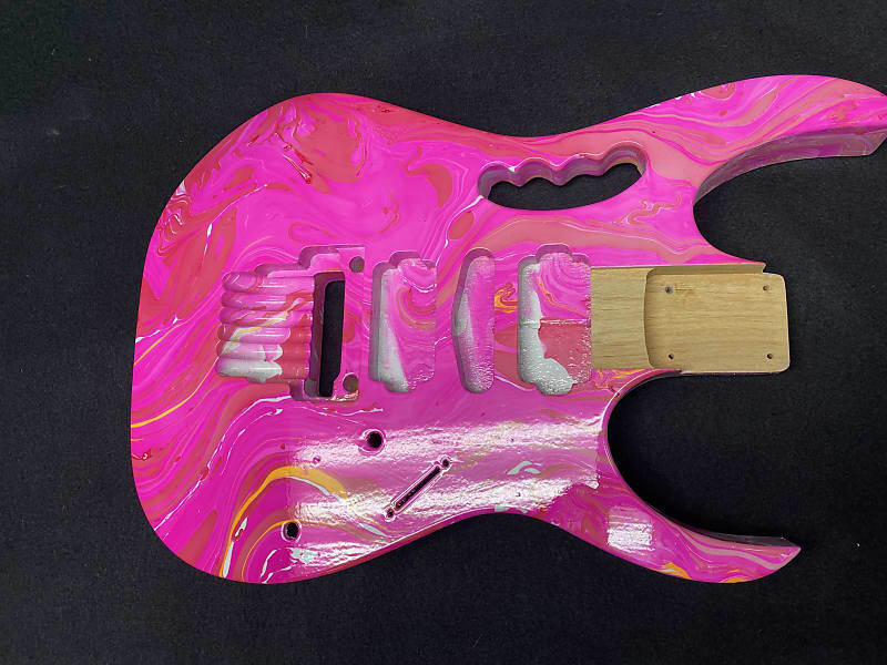 Neon Pink Swirled Alder 6 string Jem style guitar body, HSH, | Reverb