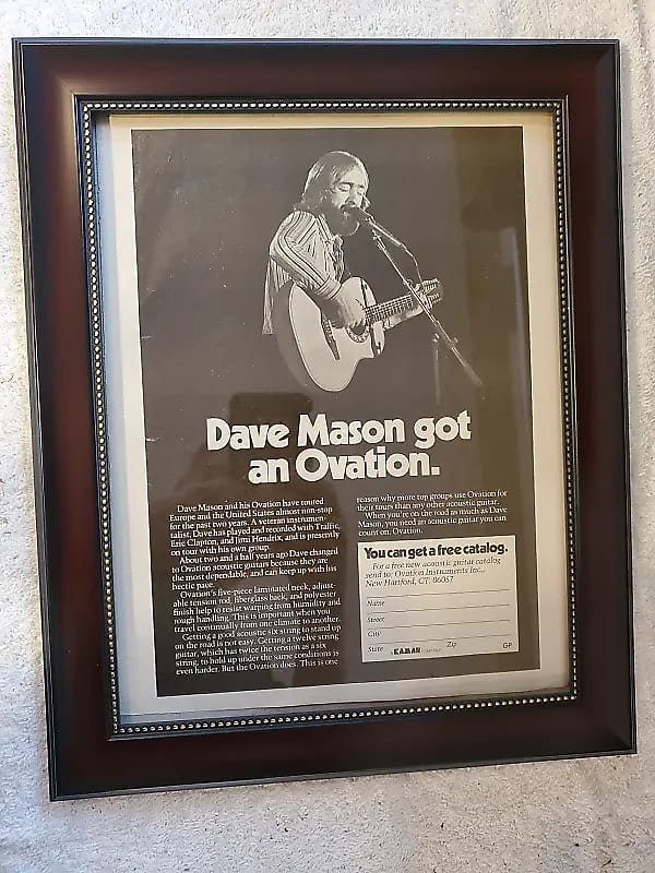 1976 Ovation Guitars Promotional Ad Framed Dave Mason | Reverb