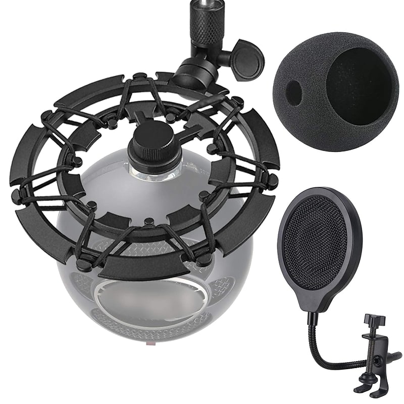 Blue Snowball Mic Stand With Pop Filter And Foam Cover | Reverb