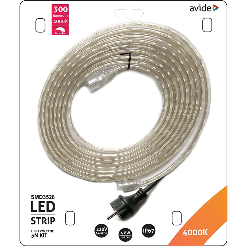 Avide LED Strip Blister 220V 4.8W NW 5m | Reverb