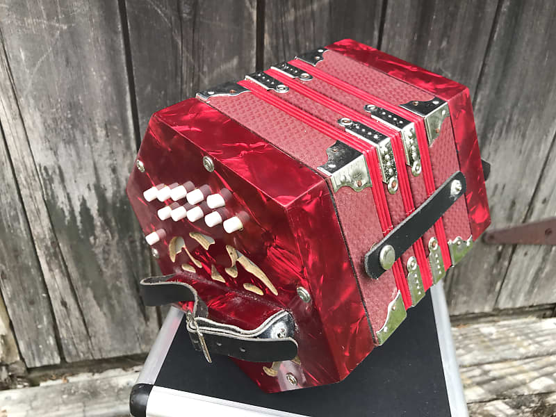Johnson Red Pearloid Concertina Anglo-model Squeezebox | Reverb