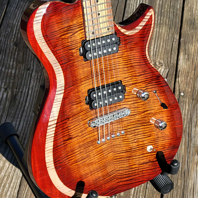Kiesel SCB6M Sunset Burst Flame Top Zebrawood Board 5pc Neck | Reverb