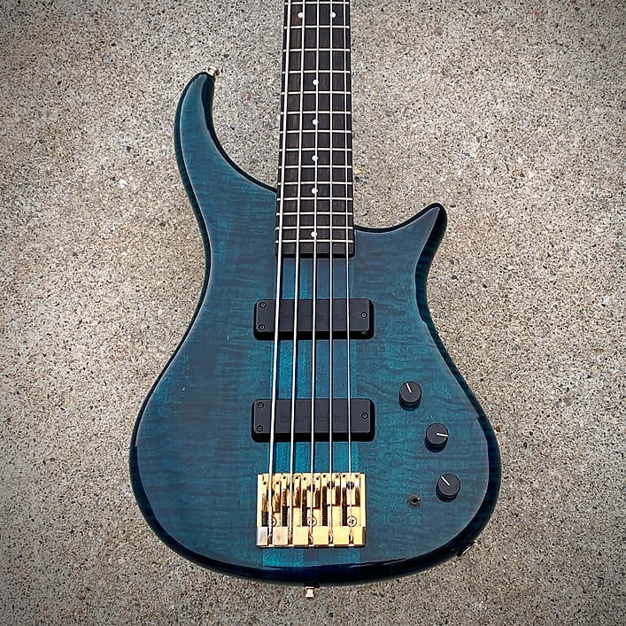 1996 Pedulla Thunderbass V Maple Trans Blue w/Case | Reverb
