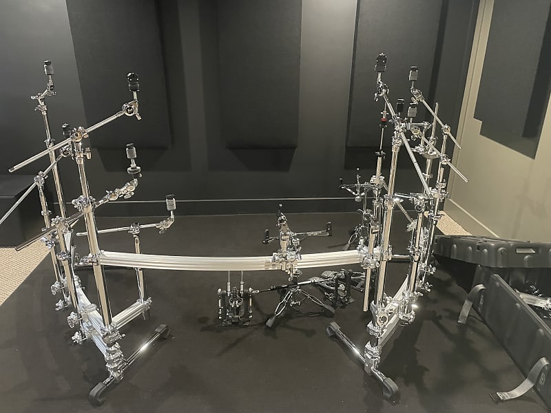 Pearl Icon rack with Eliminator pedals and booms | Reverb
