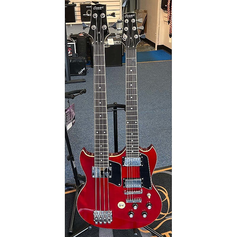 Cozart Double Neck Bass/Electric Guitar w/HSC like new red SG | Reverb
