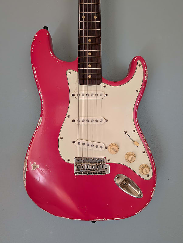 MJT Fiesta Red MJT Alder Strat Body Medium Aged With Fender | Reverb