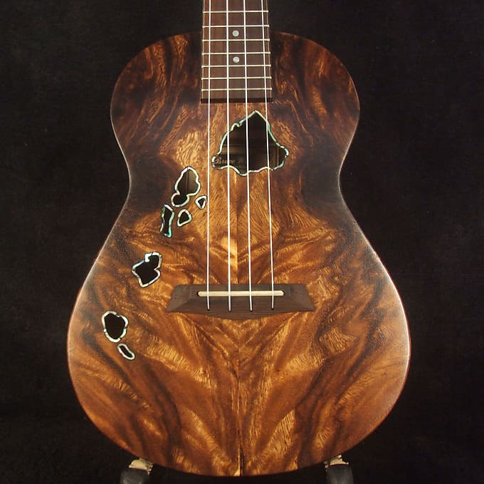 Bruce Wei Solid Curly Acacia Concert Ukulele, Hibiscus Inlay, | Reverb