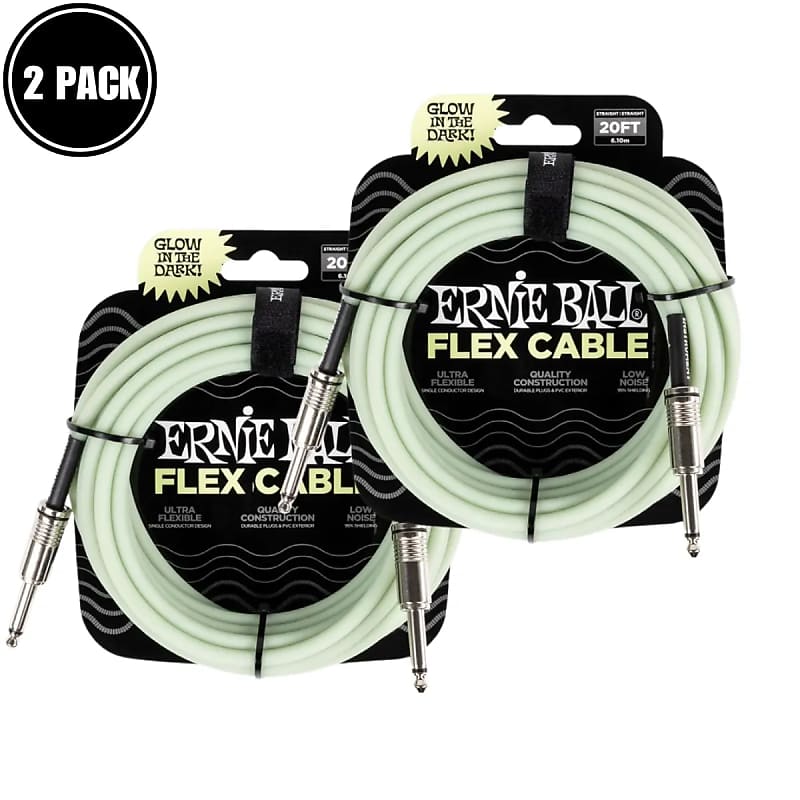 2 Pack 20' CABLE GLOW in the DARK Ernie Ball 6437 FLEX | Reverb