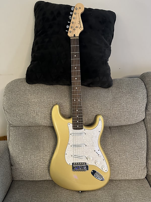 Fender Squire Stratocaster Aztec Gold With Hot Z Mule Rail | Reverb