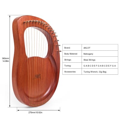16 String Lyre Harp Solid Mahogany Wood with Pickup Tuning | Reverb