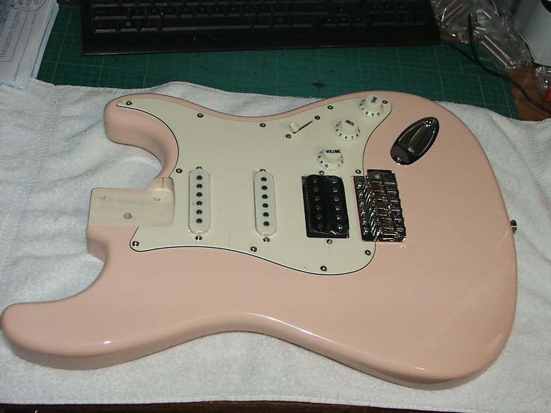 Shell Pink Loaded Strat Style Body....bent steel | Reverb