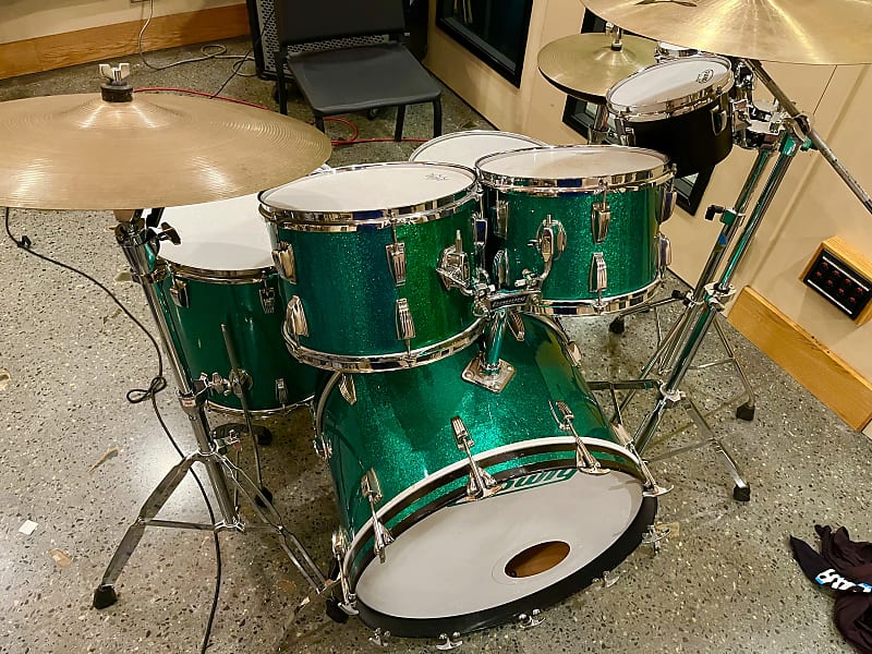 Ludwig Maple Kit Complete 1970s - Green Sparkle - Cymbals, | Reverb