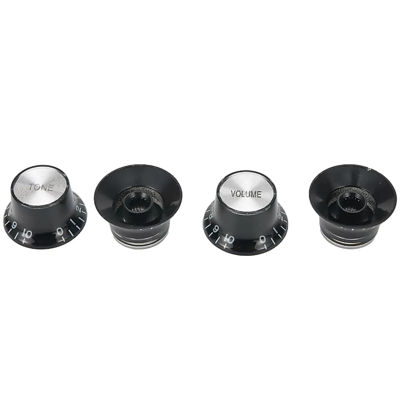 (4) Aluminum Top Black Guitar Tone / Vol LP Guitar Knob Set | Reverb