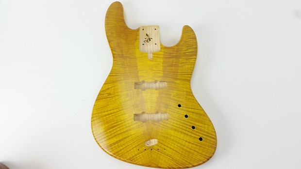 Warmoth Jazz Bass Body Flame Maple on Ash Transparent Yellow | Reverb