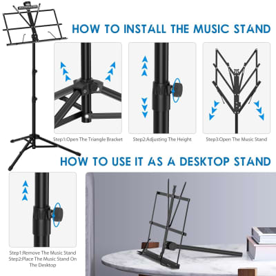 Music Stand, 2 In 1 Dual-Use Folding Sheet Music Stand & | Reverb
