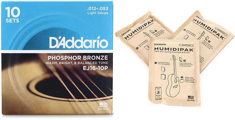 D'Addario EJ16-10P Phosphor Bronze Acoustic Guitar Strings - | Reverb