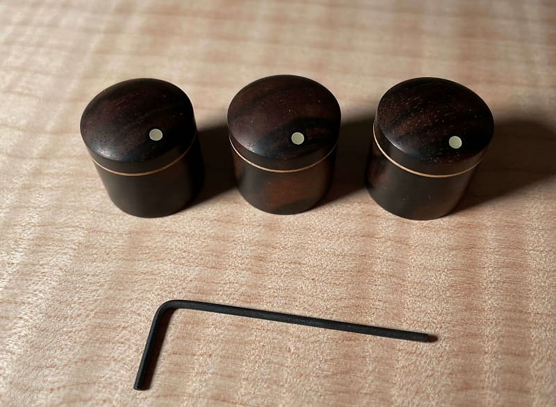 Set of 3 Macassar Ebony wood guitar knobs, Luminlay green | Reverb