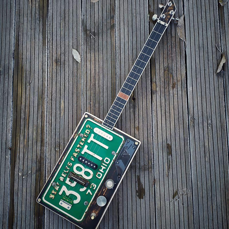 Handmade Three string licence plate guitar 2022 - Stained and | Reverb