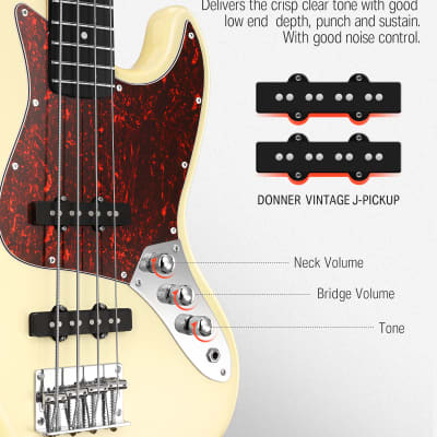 Donner Electric Bass Guitar 4 Strings Full-Size Standard Bass | Reverb