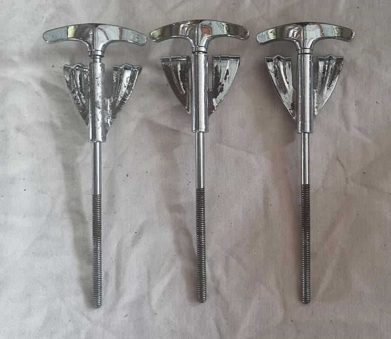 Ludwig 1970's Bass Drum T-Rods and Claws (set of 3) 1970s | Reverb