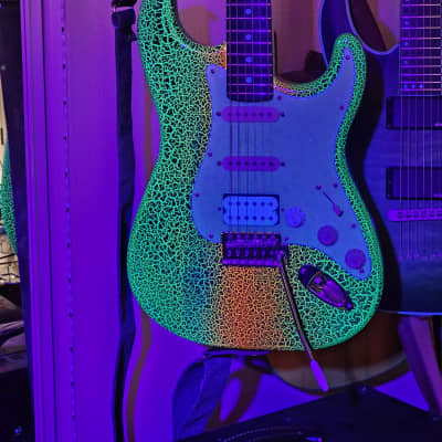 Partscaster Strat - crackle over green and orange, kit build | Reverb