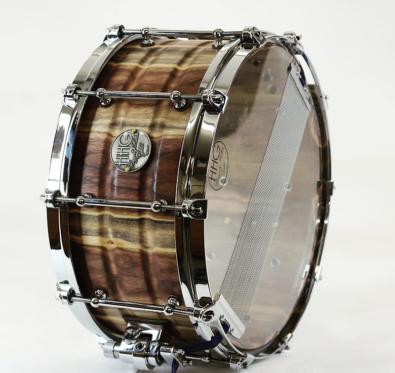 HHG Drums 14x7 Contoured Calico Walnut Stave Snare Drum, | Reverb