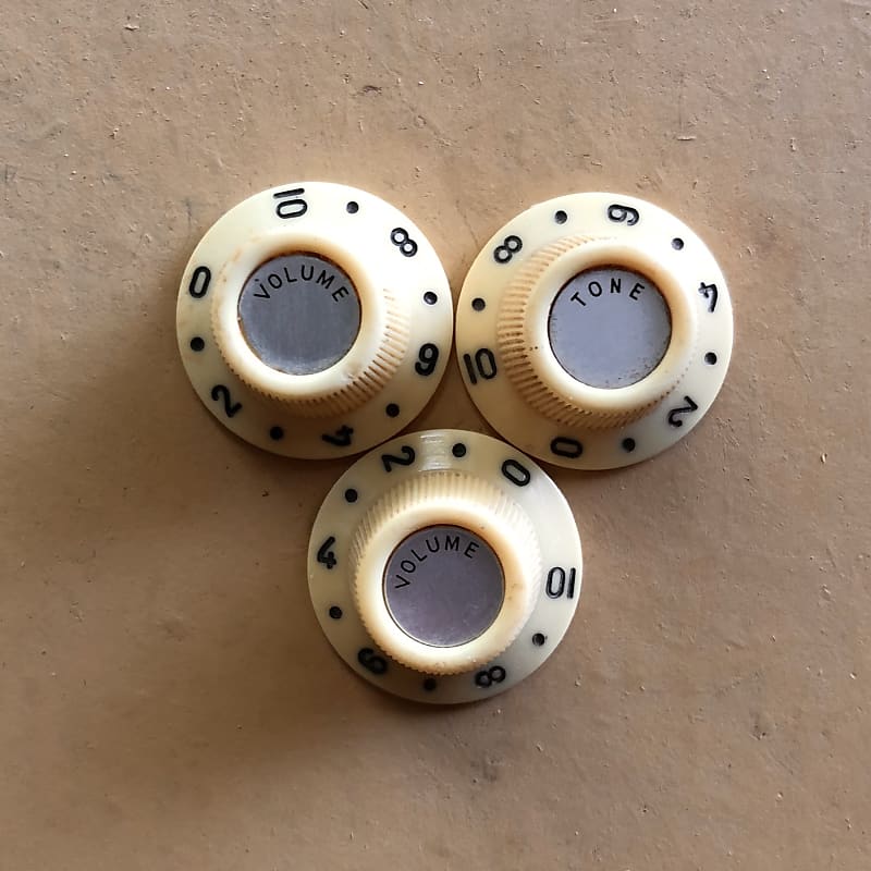 (3) 1960s Teisco Japan Volume/Tone Knobs Cream | Reverb