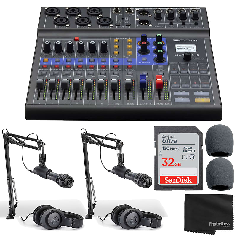 Zoom LiveTrak L-8 Podcast Recorder + 2x AT2005USB Mic Pack + | Reverb
