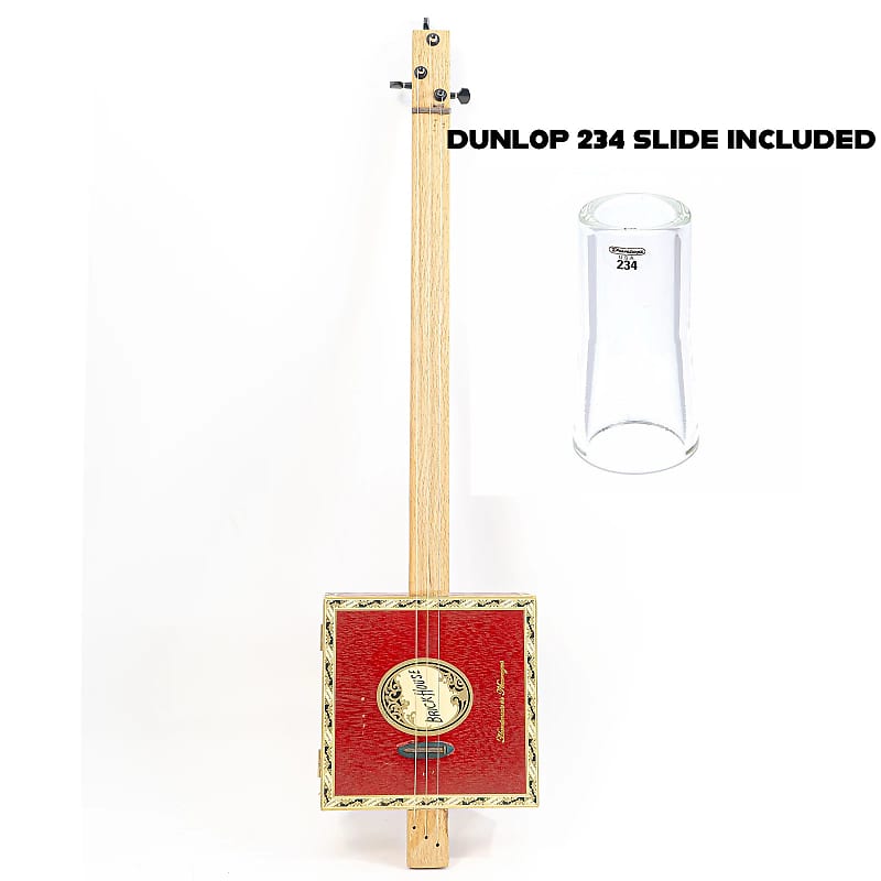 3-String Cigar Box Slide Guitar Red/Gold w/ Dunlop | Reverb Australia