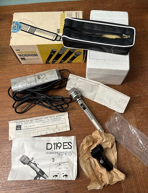 Vintage AKG D119es D19 Microphone, Box, Cable, Clip, | Reverb