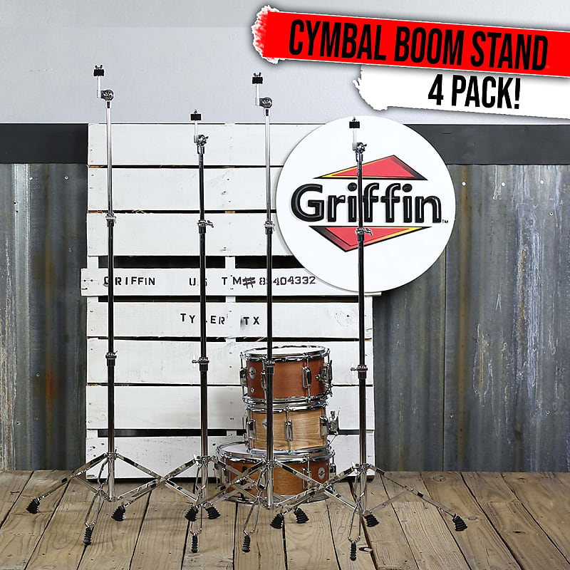 4-PACK Straight Cymbal Stand Set | GRIFFIN Percussion Chrome | Reverb