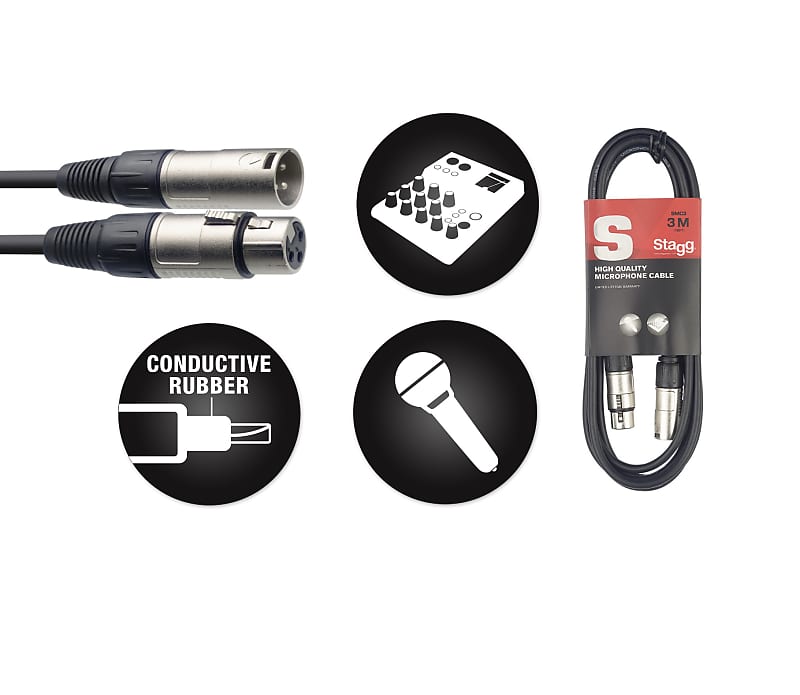 Microphone 3-Pin MIC Cable XLR Male to XLR Female 10ft / 3m | Reverb