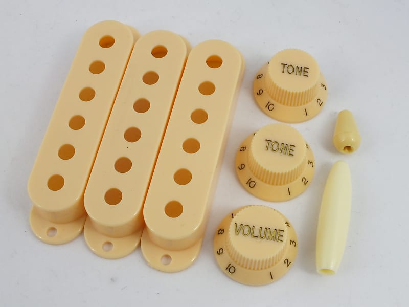 Cream Stratocaster Pickup Covers Knobs & Tips 52mm pole | Reverb