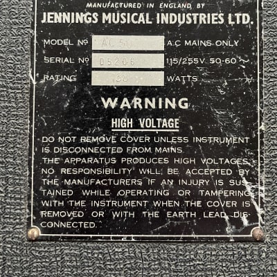 Vox AC50 Back Panel 1960's (JMI) | Reverb