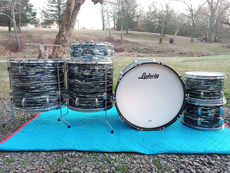 1970's Ludwig Black Oyster Pearl Drum Set with 1968 George | Reverb
