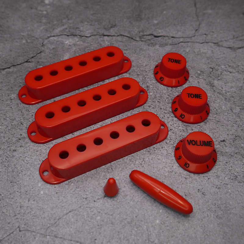 #480 Red 52/52/52 SSS Stratocaster Pickup Covers, Knobs, | Reverb
